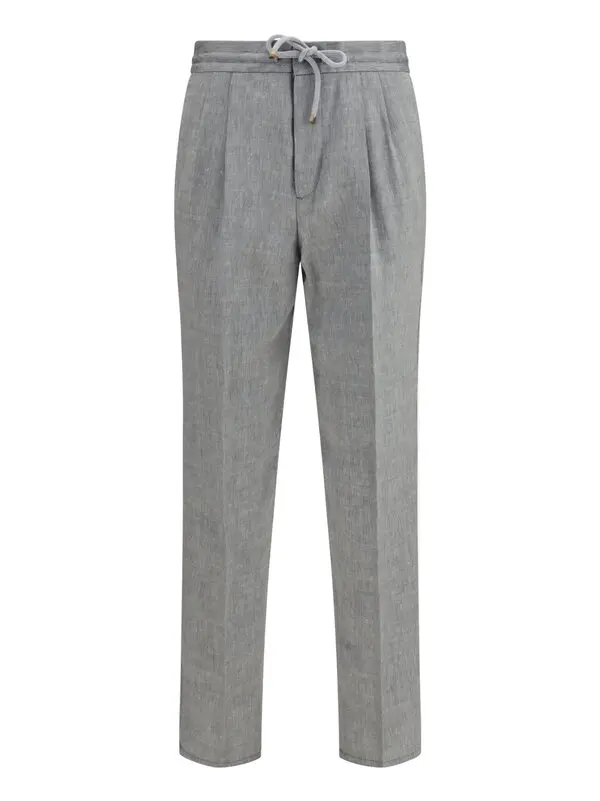 Brunello Cucinelli Herringbone Linen And Wool Blend Trousers - Grey