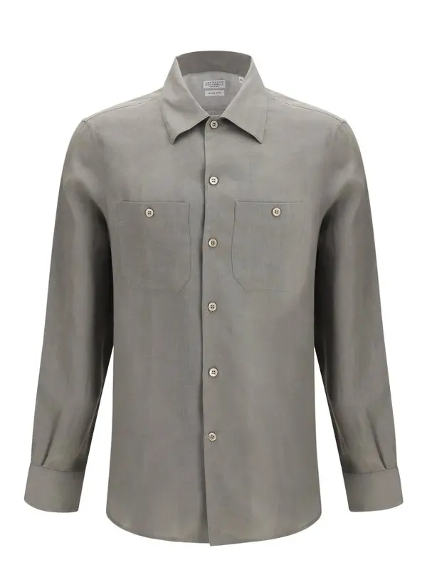 Brunello Cucinelli Easy-fit Linen Shirt With Chest Pockets - Khaki