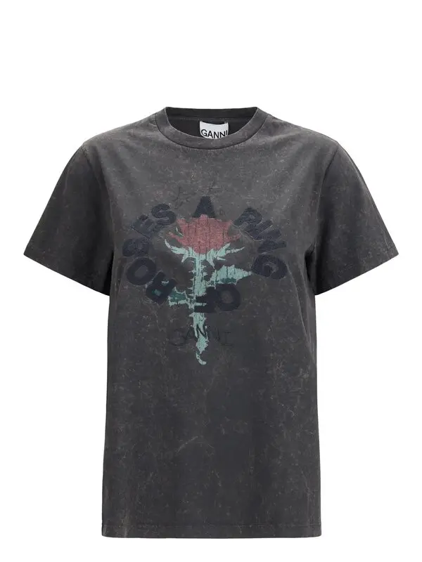 GANNI Oversized T-shirt With Rose Graphic - Grey