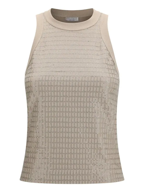 Brunello Cucinelli Cotton Top With Luminous Embroidery - Beige