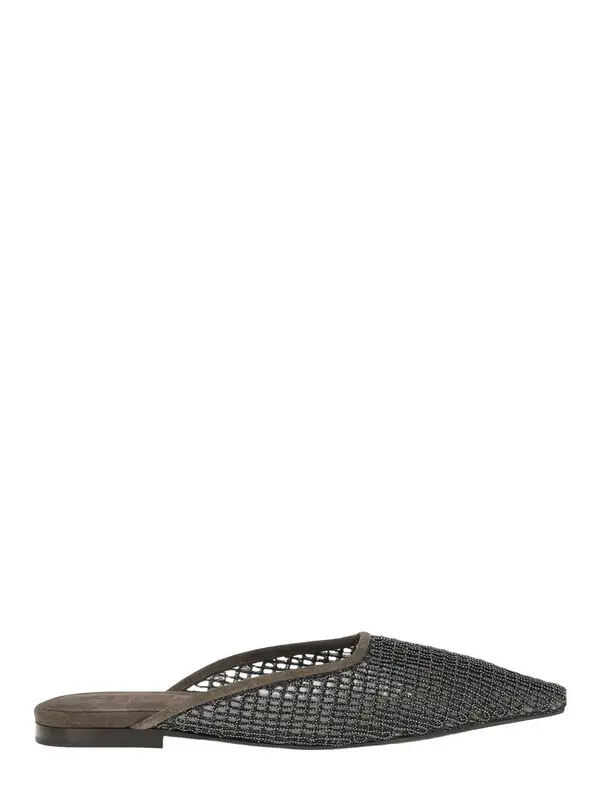 Brunello Cucinelli Embellished Net Suede Ballerinas - Brown