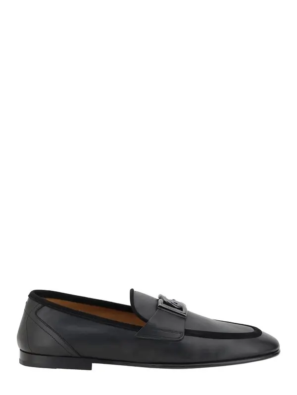 Dolce & Gabbana Leather Loafers With Dg Plaque - Black