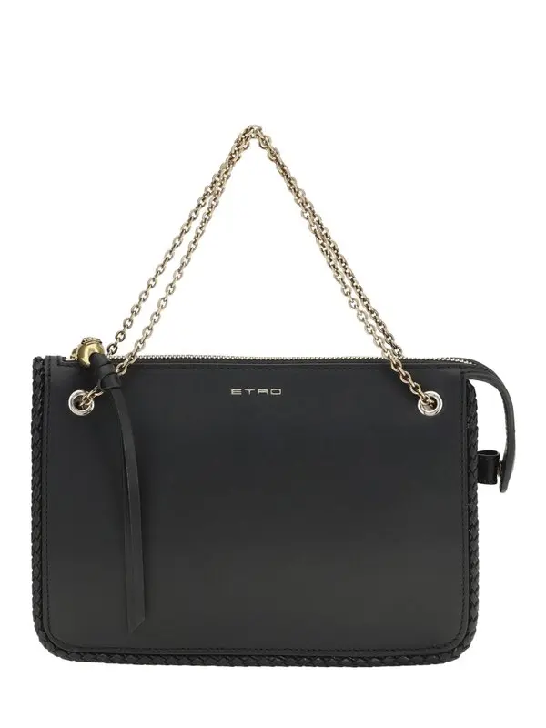 Etro Leather Crossbody Clutch With Chain Strap - Black