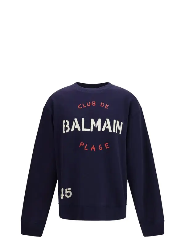 Balmain Logo Print Crewneck Sweatshirt - Blue