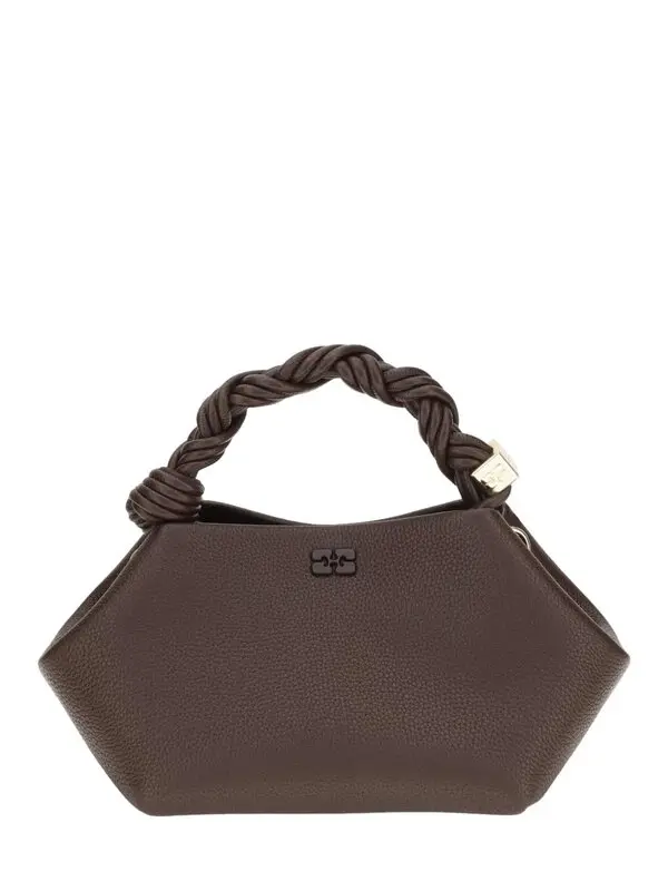 GANNI Small Grained Leather Handbag With Braided Handle - Brown