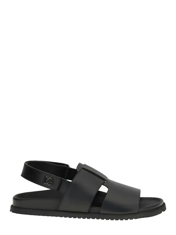 Dolce & Gabbana Leather Open-toe Sandals With Logo Plaque - Black