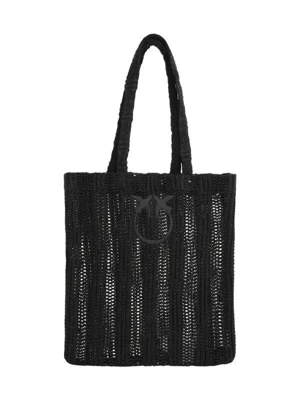 Pinko Medium Easy Tote Bag In Raffia - Black