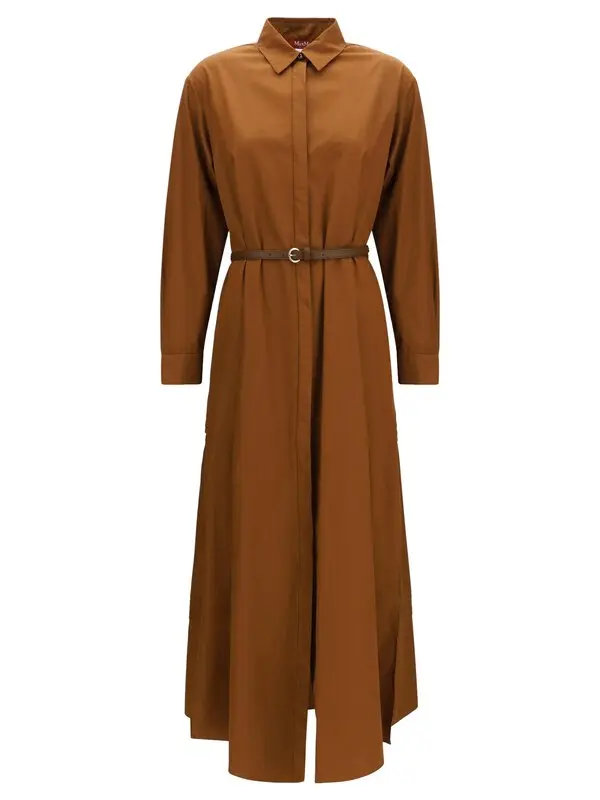 Max Mara Cotton Satin Belted Shirt Dress - Brown