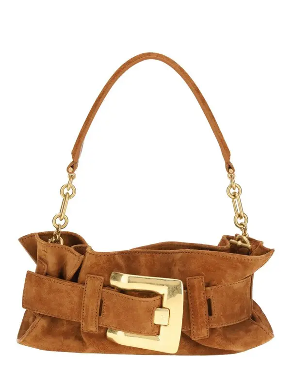 Balmain Suede Leather Anthem Mini Bag - Beige