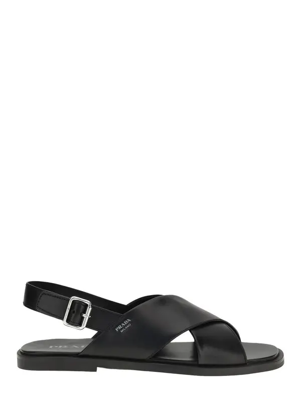 Prada Saffiano Leather Criss-cross Slingback Sandals - Black