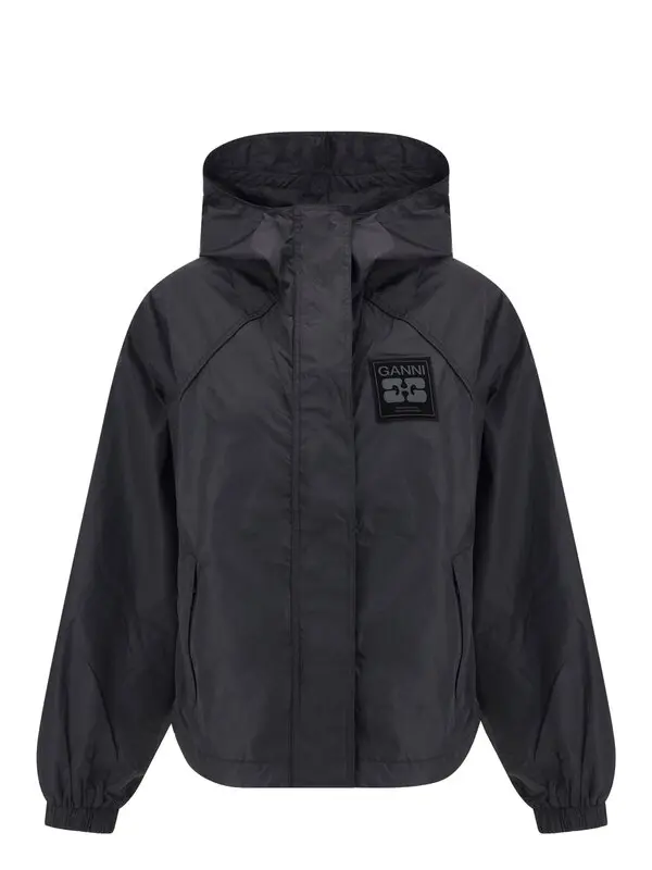 GANNI Recycled Nylon Hooded Jacket - Black