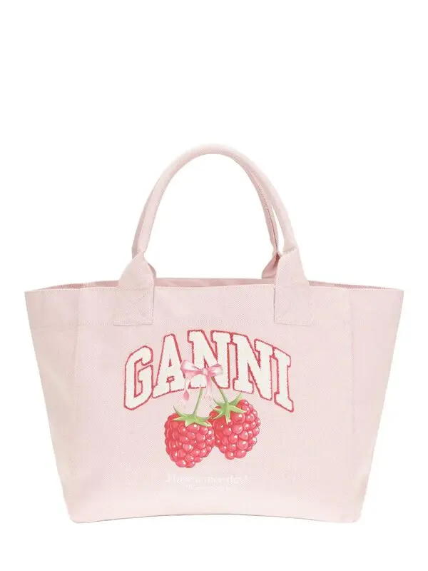 GANNI Raspberry Logo Shopper Bag - Pink