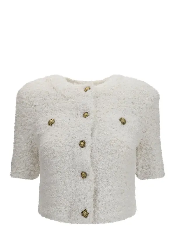 Balmain Tweed Plumetis Cardigan - White