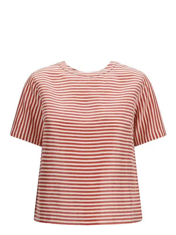 CRUNA Striped Short Sleeve T-shirt With Back Button Detail - Multicolour