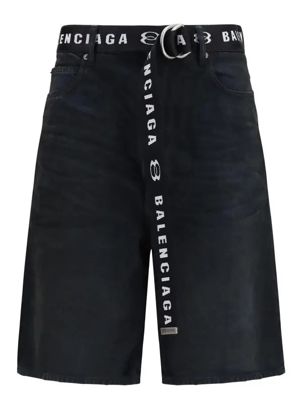 Balenciaga Belted Denim Shorts - Black