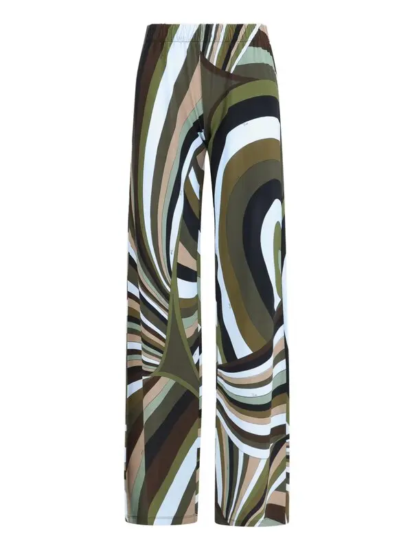 Emilio Pucci Iride Print Stretch Viscose Satin Jersey Pants - Khaki