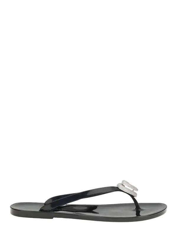 Mach & Mach Double Heart Thong Sandals - Black