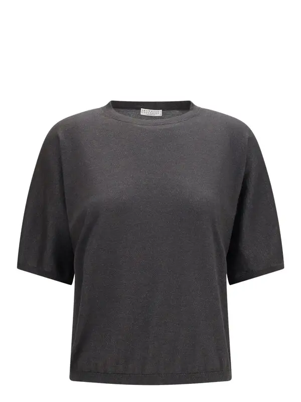 Brunello Cucinelli Cashmere And Silk Short-sleeve Sweater - Grey