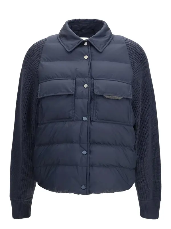 Brunello Cucinelli Padded Jacket With Monili Chain - Blue
