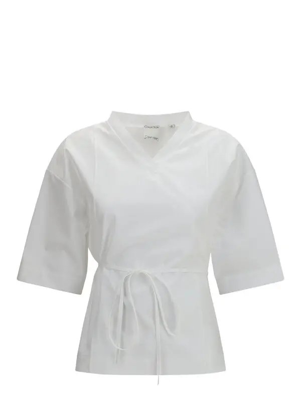 Calvin Klein Lynn Cropped Shirt With V-neckline And Wide Sleeves - White