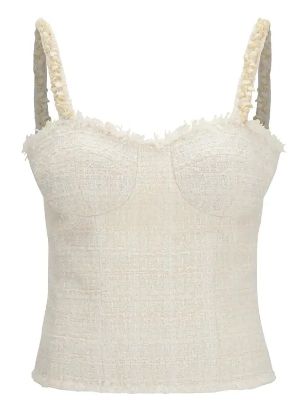 Balmain Tweed Top With Pearl Straps - Cream
