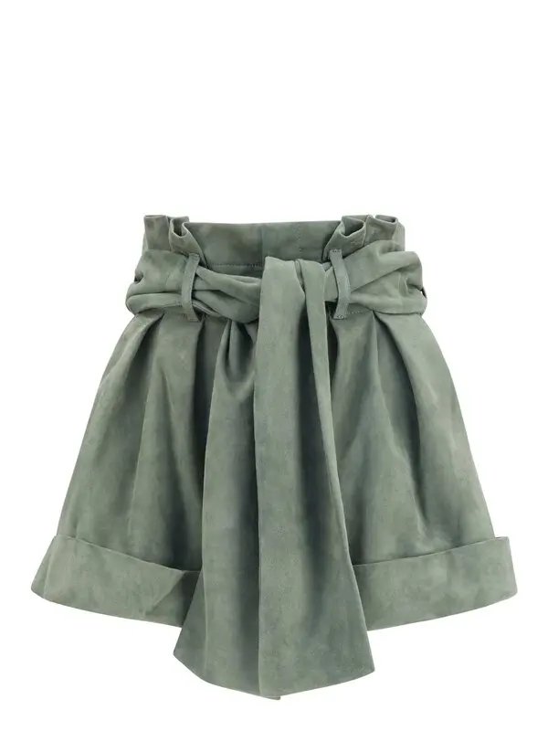 Balmain High-waisted Suede Shorts - Green