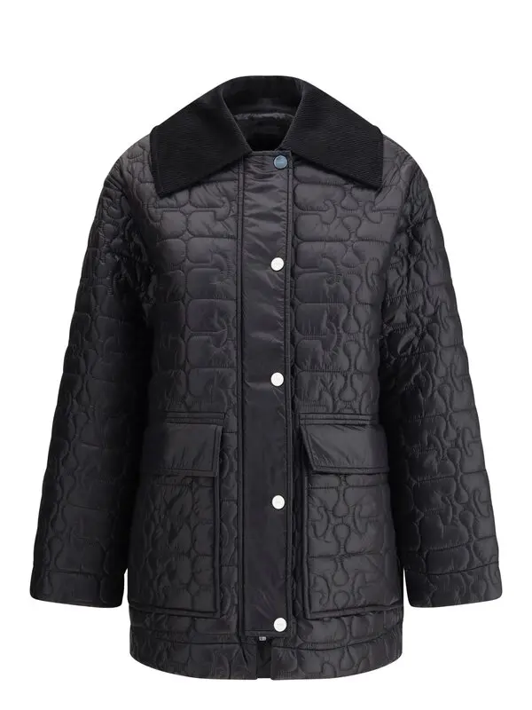 GANNI Quilted Down Jacket With Corduroy Collar - Grey