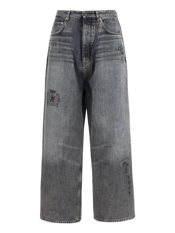 Balenciaga Tattoo Baggy Denim Pants - Grey