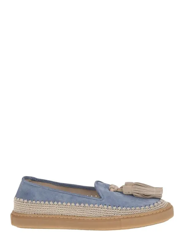 Fratelli Rossetti Suede Loafers With Crochet And Tassel Detail - Light Blue