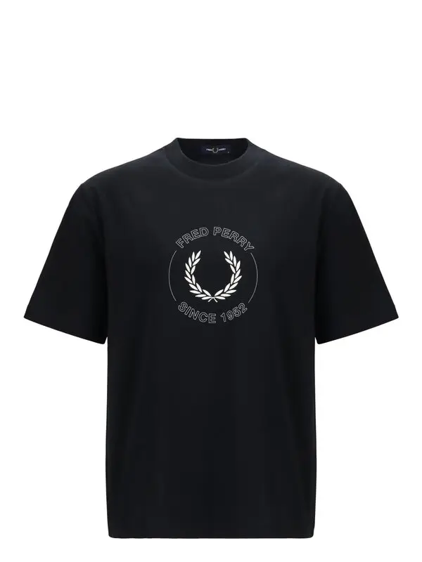 Fred Perry Cotton T-hirt With Circular Graphic - Black