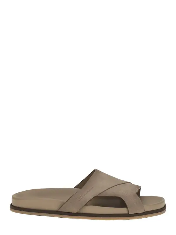 Santoni Leather Flat Sandals - Beige