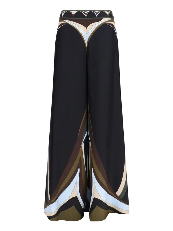 Emilio Pucci Silk Printed Palazzo Pants - Black
