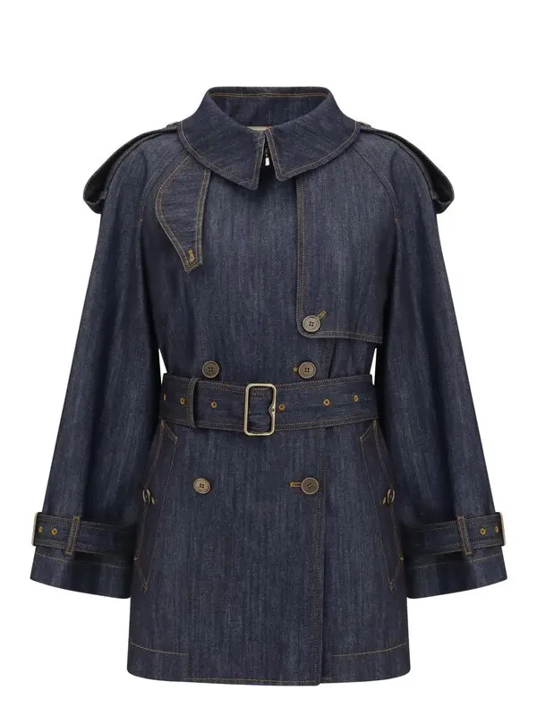 Burberry Short Fitzrovia Trench With Wide Sleeves And Belt - Blue