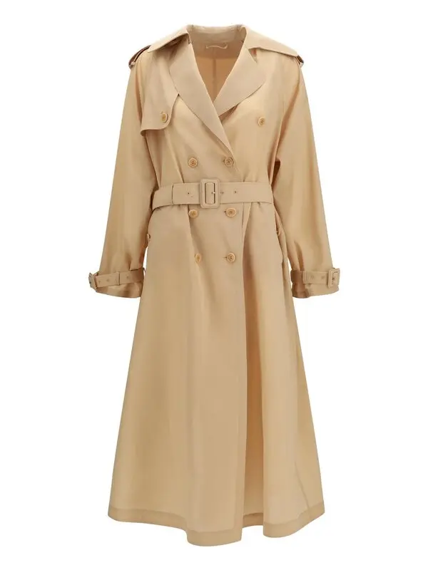 Ermanno Scervino Double-breasted Trench Coat In Bonded Georgette And Silk Chiffon - Beige