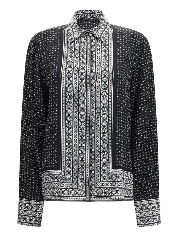 Ermanno Scervino Silk Crepe De Chine Crystal Embellished Scarf Print Shirt - Black
