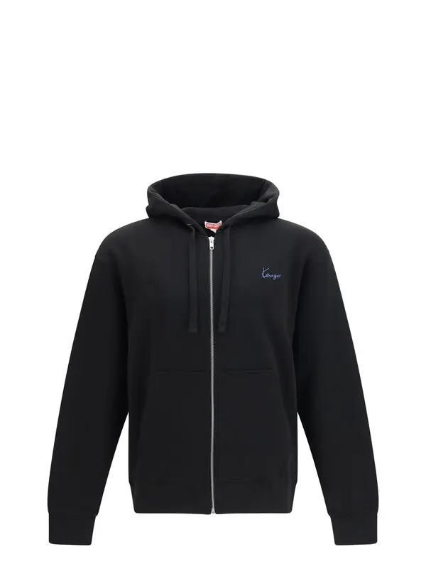 Kenzo Zip Hoodie With Embroidered Signature - Black