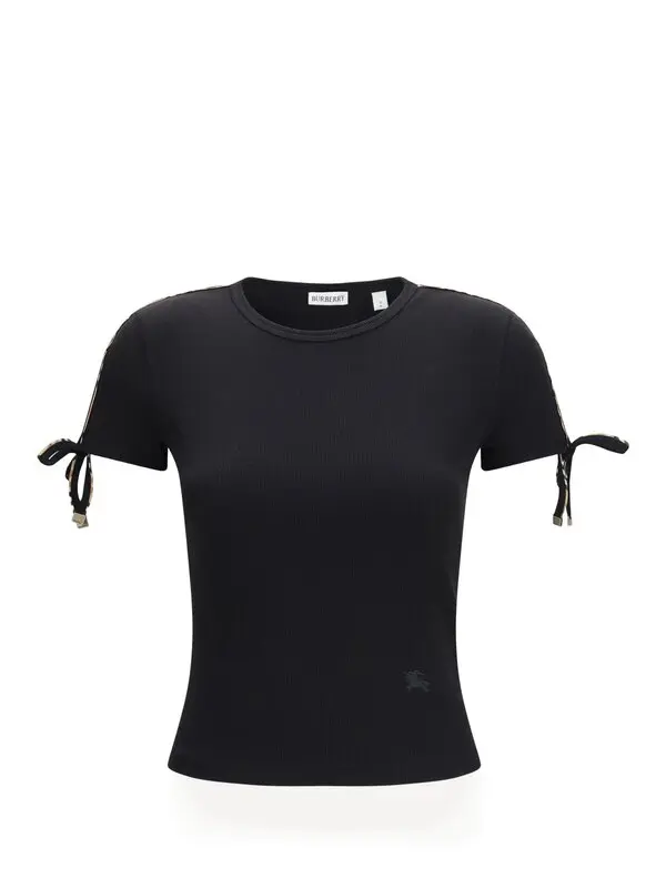 Burberry Cotton Ribbed T-shirt With Lace Detail - Black