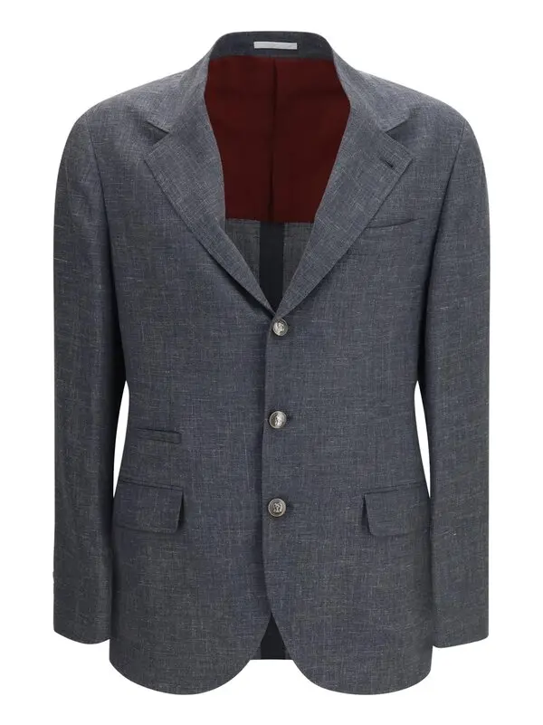 Brunello Cucinelli Deconstructed Jacket In Flame-textured Wool, Silk, And Linen - Grey