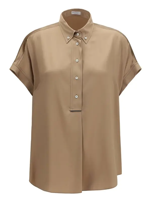 Brunello Cucinelli Silk Shirt With Jewel Embellishment - Beige
