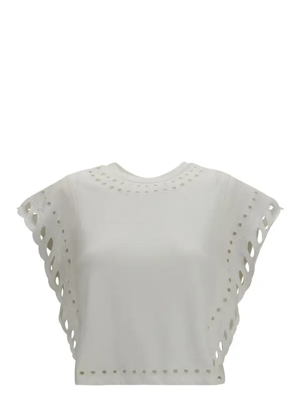 MARANT ETOILE Marant Étoile Odyle Cropped T-shirt With Broderie Anglaise - White