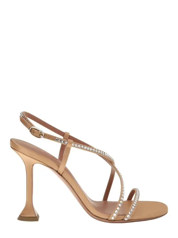 Amina Muaddi Sally Crystal Embellished Satin Sandals - Beige