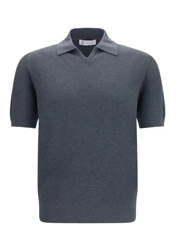 Brunello Cucinelli Cotton Ribbed Polo - Grey