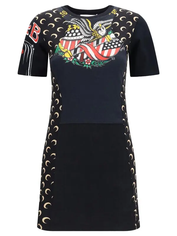 MARINE SERRE Recycled Jersey Graphic Mini Dress - Black