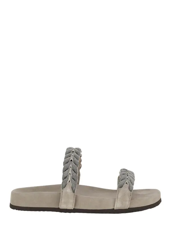 Brunello Cucinelli Laurel Leaf Monili-embellished Slides - Grey