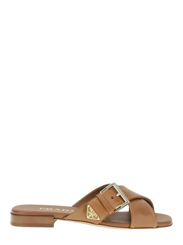 Prada Leather Sandals With Buckle Detail - Brown
