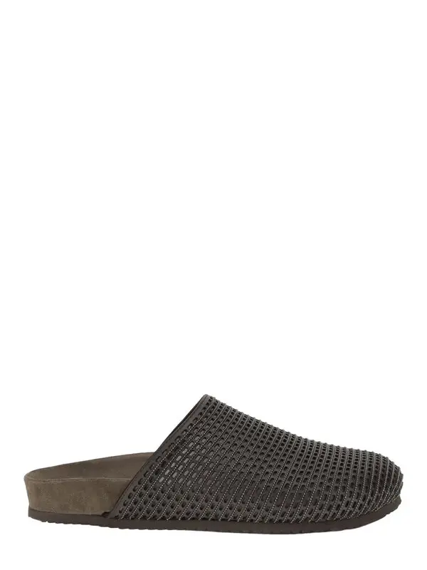 Brunello Cucinelli Leather Slides With Mesh Detail - Brown