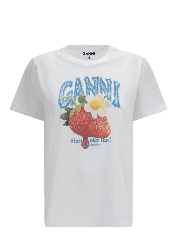 GANNI Strawberry Graphic Cotton T-shirt - White