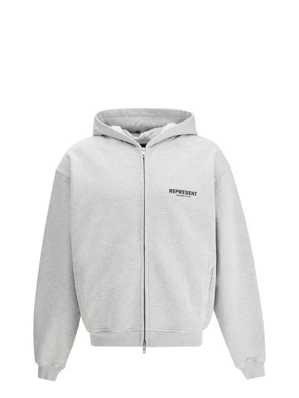 REPRESENT Zip-up Hoodie With Monogram Print - Grey