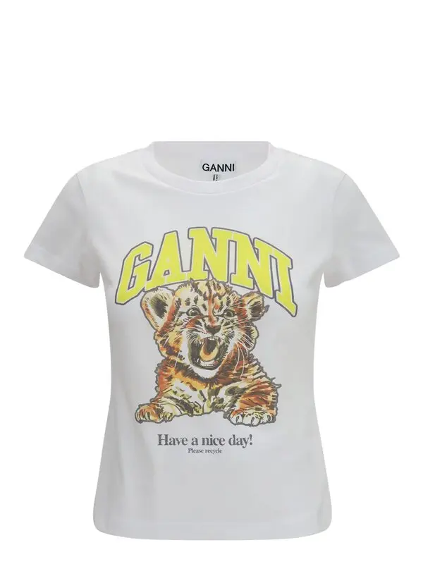 GANNI Tiger Graphic Cotton T-shirt - White