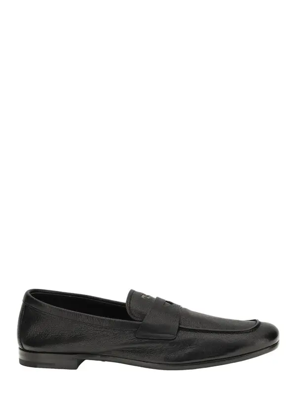Prada Leather Loafers With Embossed Logo - Black